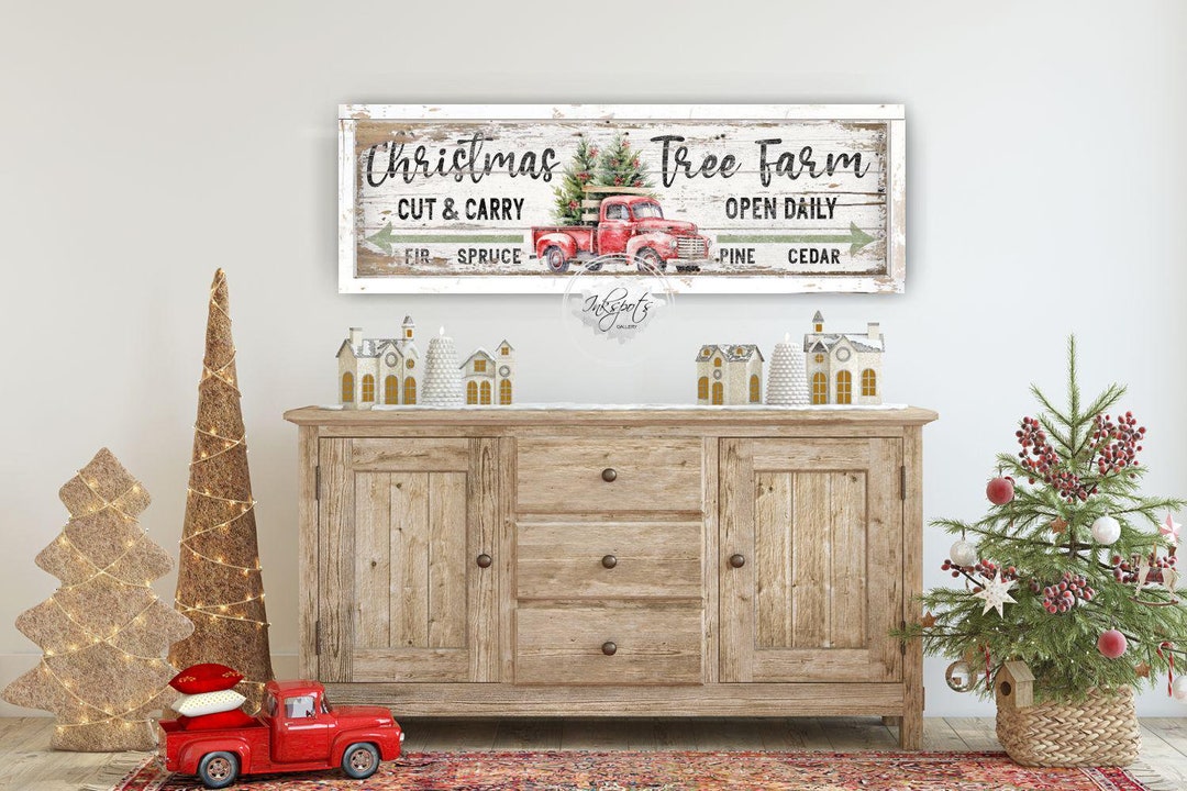 Christmas Tree Farm Sign, Holiday Canvas Wall Art, Rustic Christmas ...