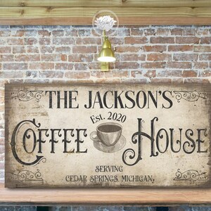 Coffee Shop Sign, Vintage Coffee Bar Sign, Personalized Modern ...