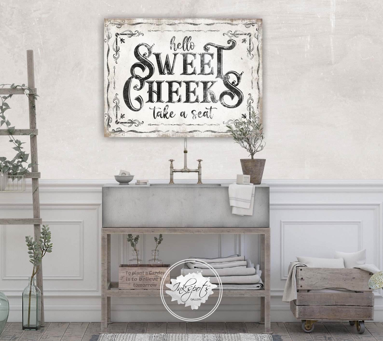 Hello Sweet Cheeks Bathroom Sign Modern Farmhouse Bath Decor Take A ...