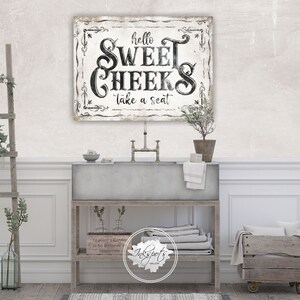 Hello Sweet Cheeks Bathroom Sign Modern Farmhouse Bath Decor Take A ...