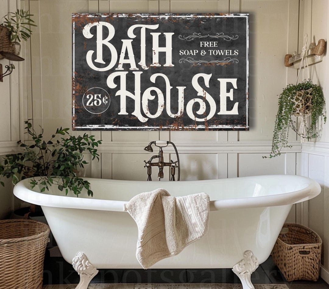 Rustic Vintage Bath House Sign Modern Farmhouse Decor Shabby Cottage ...