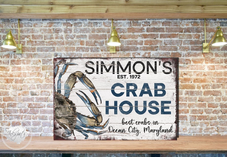 Beach House Sign Crab Decor Coastal Cottage Kitchen Dining Room Wall ...