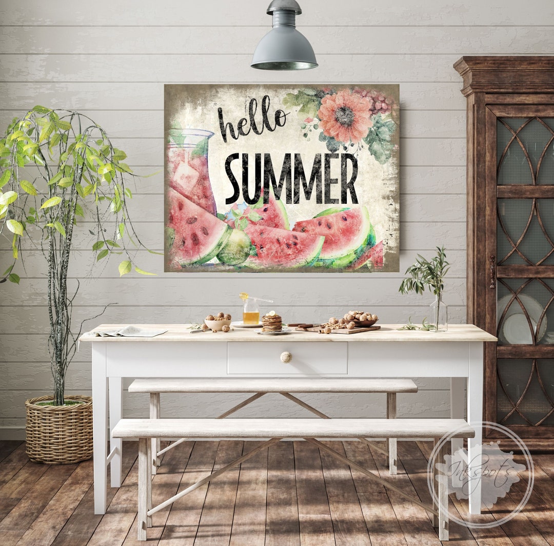 Hello Summer Sign, Watermelon Decor, Summer Porch Sign, Watermelon Wall ...