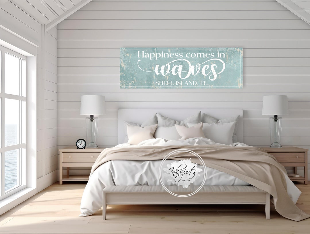 Custom Beach House Sign Beach Theme Wall Decor Happiness Comes in Waves ...