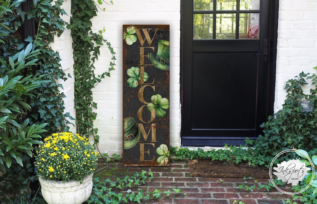 St Patricks Day Welcome Sign for Front Porch, Vintage St. Patrick's ...