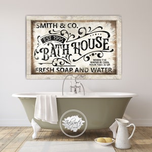 Modern Farmhouse Bath House Sign, Personalized Rustic Bathroom Decor ...