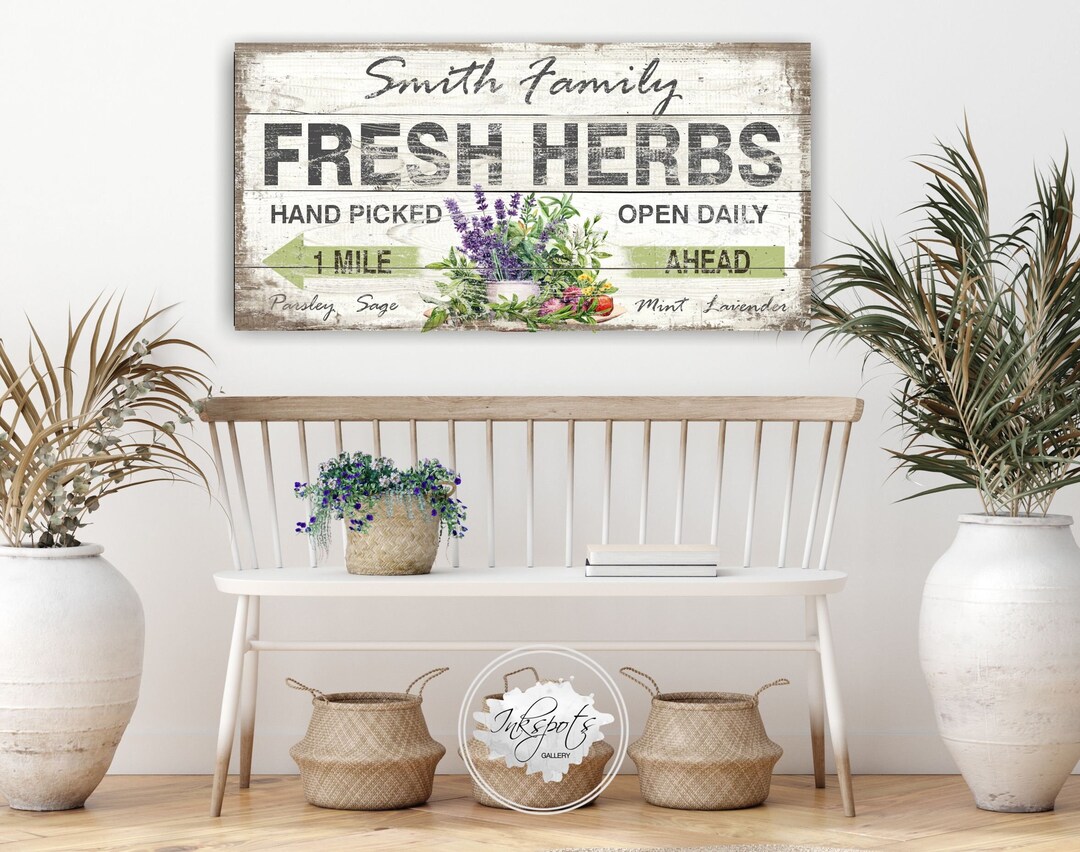 Fresh Herbs Large Kitchen Sign, Personalized Modern Farmhouse Kitchen ...