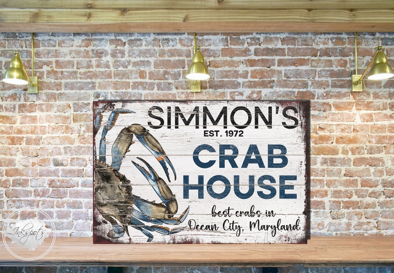 Beach House Sign Crab Decor Coastal Cottage Kitchen Dining Room Wall ...