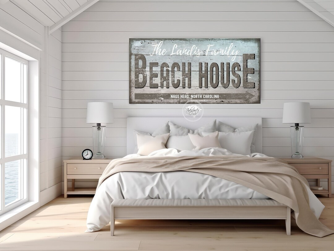 Beach House Sign With Family Name Location, Coastal Wall Decor Custom ...