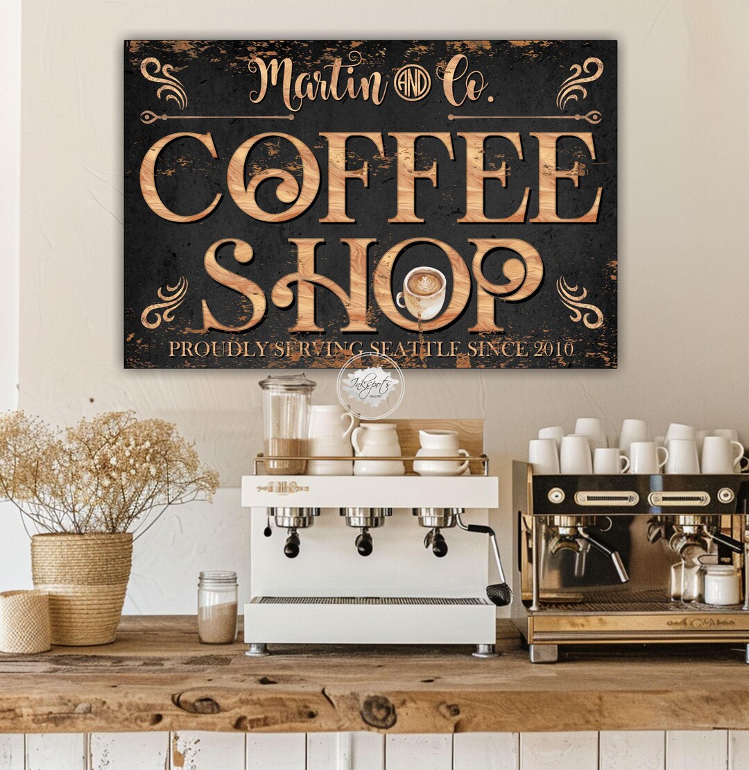 Coffee Bar Sign Coffee Shop Wall Art Modern Farmhouse Personalized Last ...