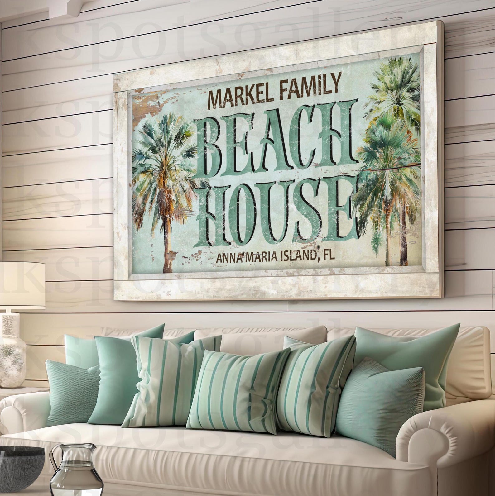 Personalized Beach House Sign Coastal Wall Decor Large Custom Canvas ...