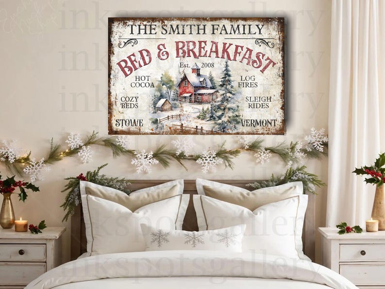 Farmhouse Christmas Bed & Breakfast Sign, Rustic Country Christmas Sign ...