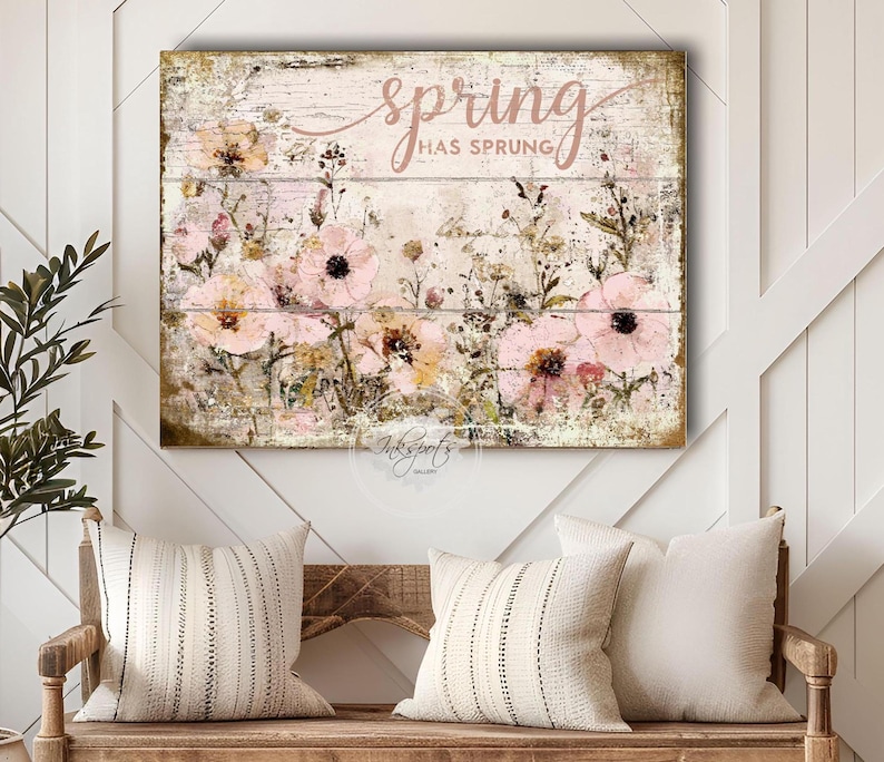 Spring Porch Sign Floral Wall Art Print Vintage Style Easter Decoration ...