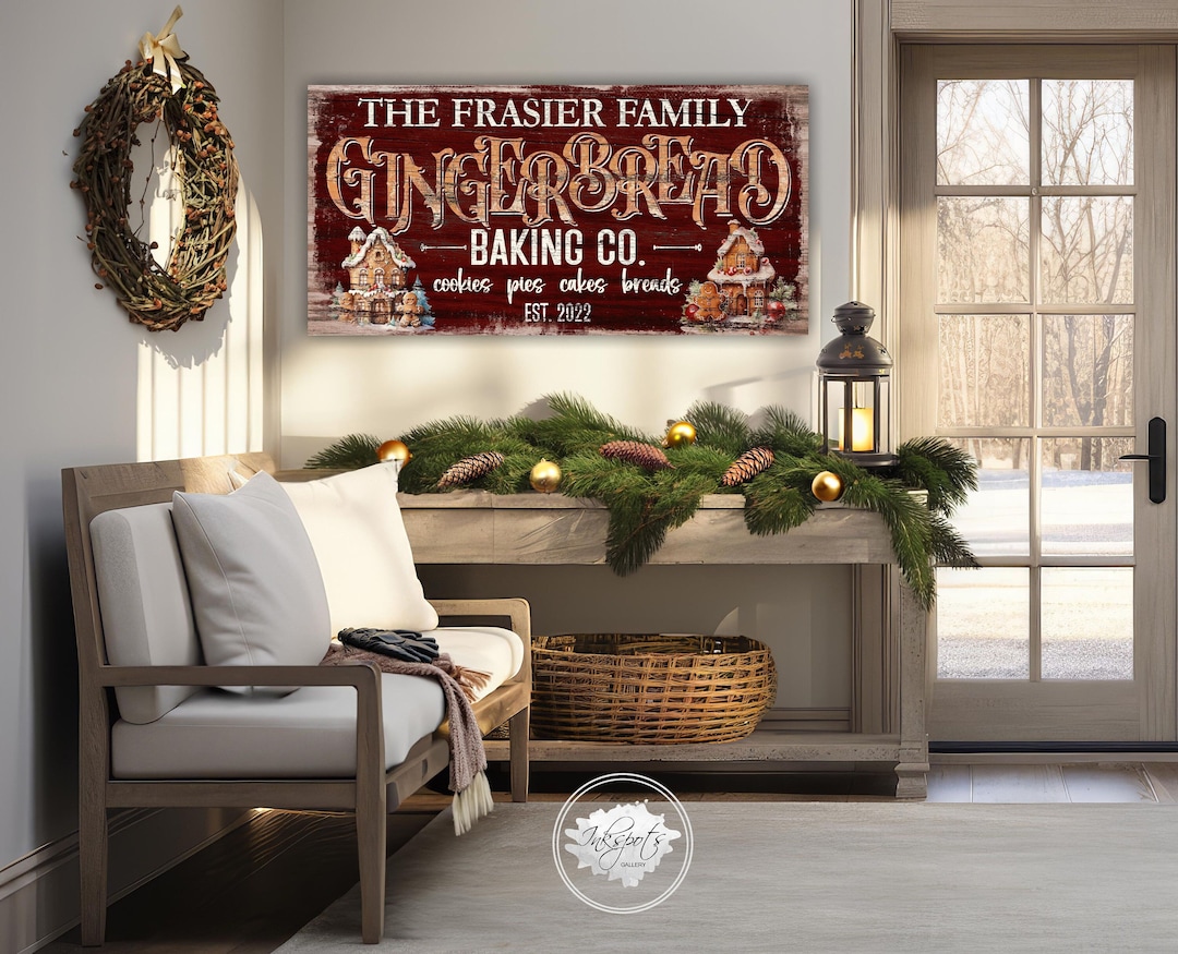 Gingerbread Sign Vintage Inspired Bakery Christmas Canvas Gingerbread ...