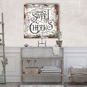 Hello Sweet Cheeks Bathroom Sign Modern Farmhouse Vintage Style Bath ...