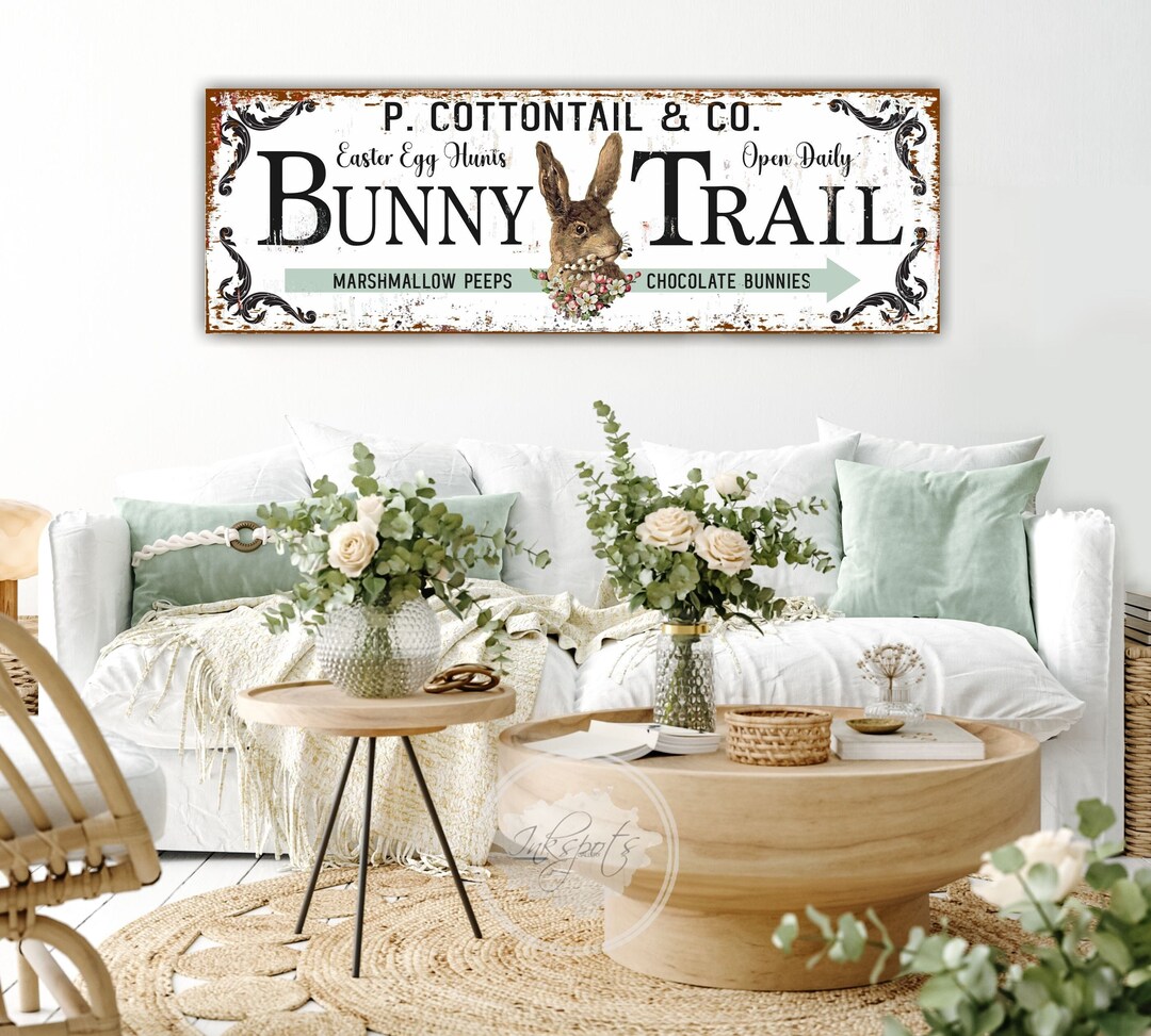 Rustic Easter Bunny Cottontail Sign Happy Easter Modern Farmhouse Sign ...