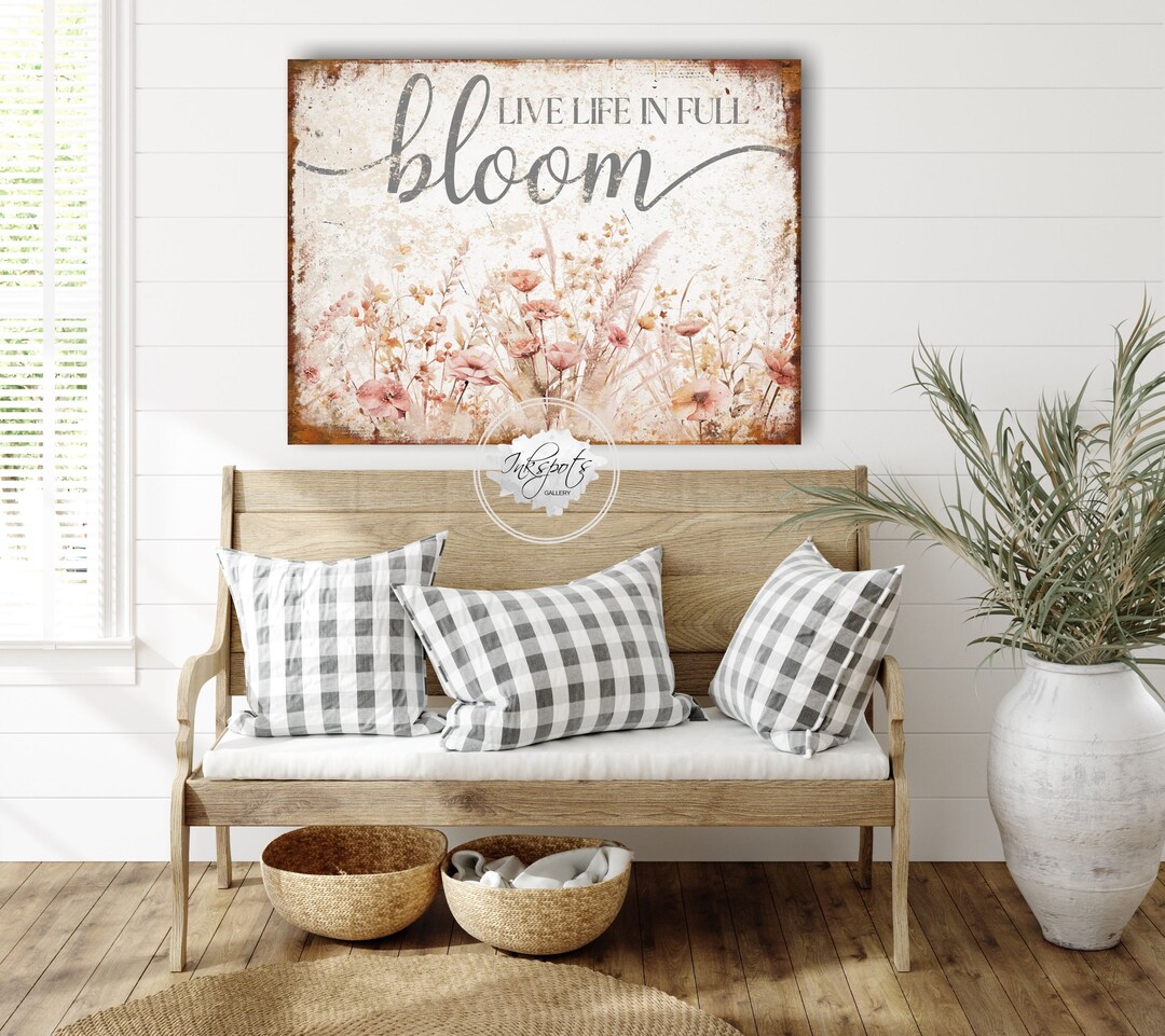 Live Life in Full Bloom Spring Sign, Summer Front Porch Sign, Vintage ...