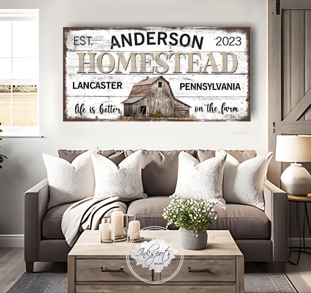 Personalized Rustic Farmhouse Sign: Family Name Canvas Wall Art - FA02 ...