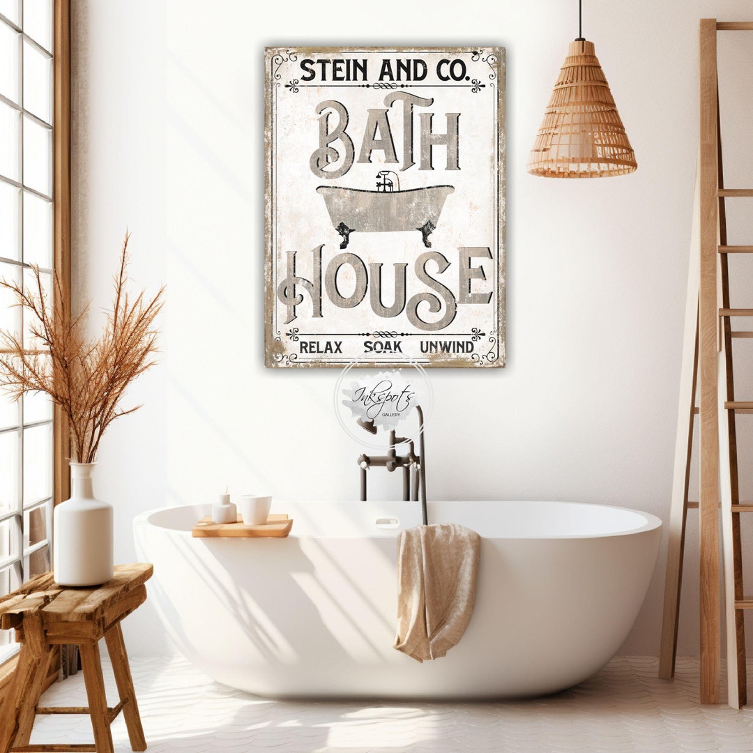 Bath House Sign Modern Farmhouse Bathroom Decor, Rustic Bathroom Wall ...