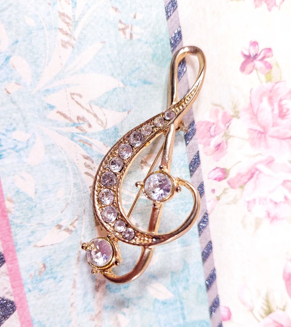 Vintage Treble Clef Brooch - Musical Note Brooch - Gem