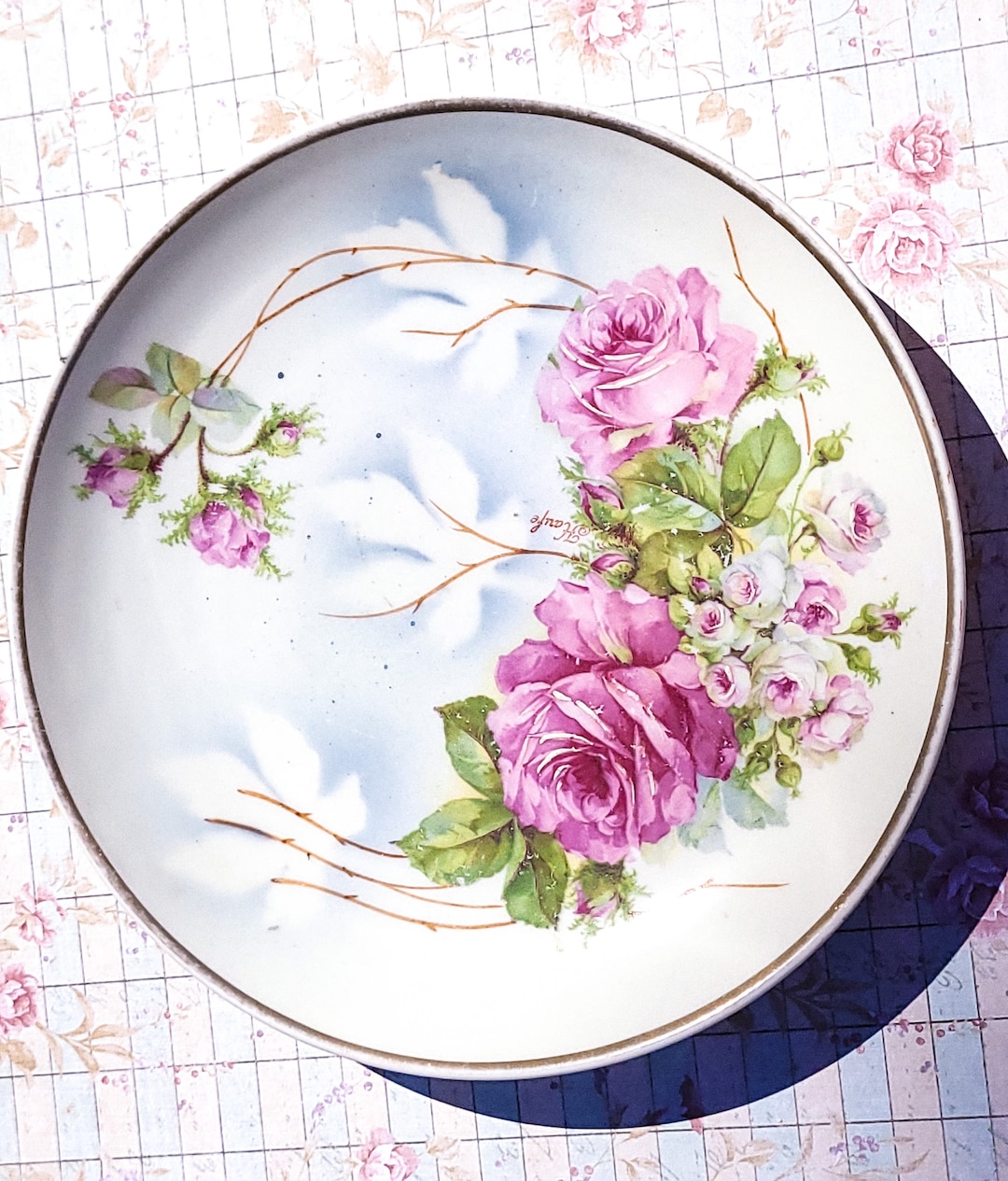 Jonroth Handpainted Pink Rose Plate - Etsy