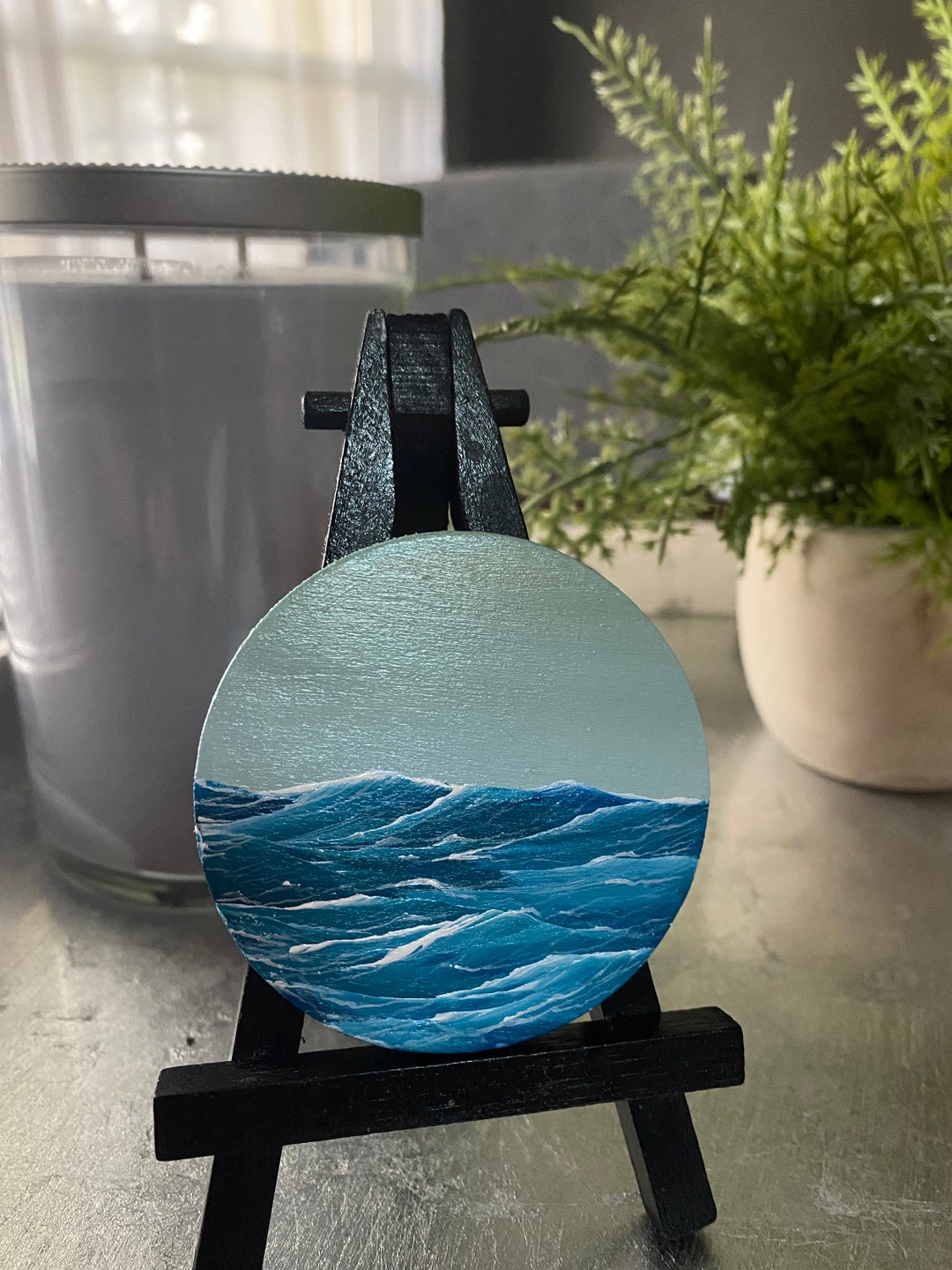 ACRYLIC MINIATURE Seascape Choppy Waves on WOOD Painting 7.5 ...