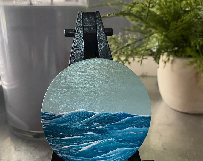 ACRYLIC MINIATURE Seascape Choppy Waves on WOOD Painting 7.5 ...