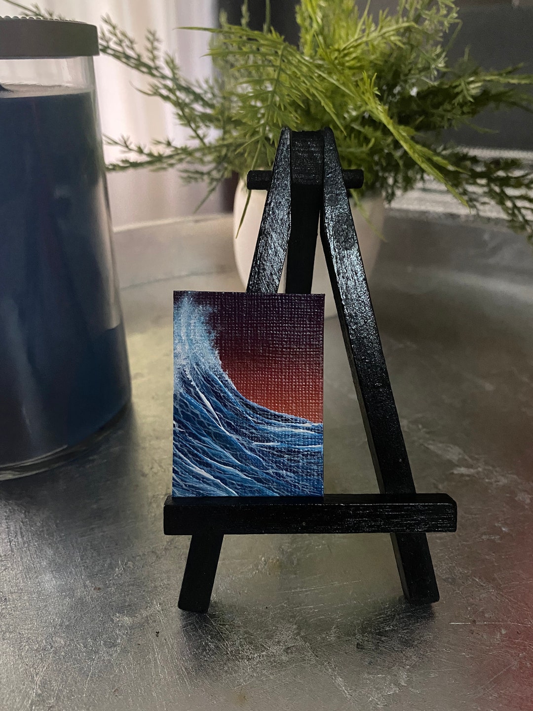 2 X 1.5 Inch MINIATURE ACRYLIC Painting Seascape Ocean Waves Nautical ...