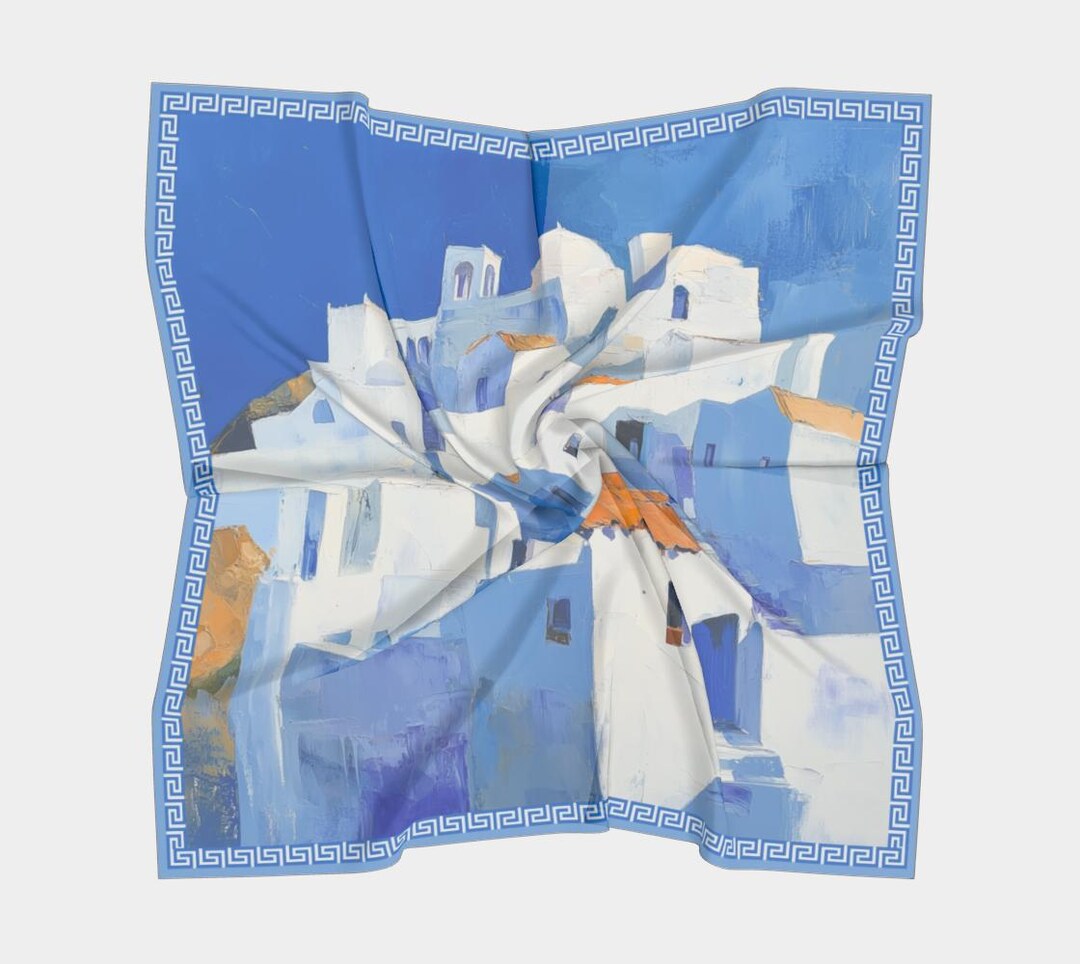 100% Silk Greek Isles Greek Key Scarf - Etsy