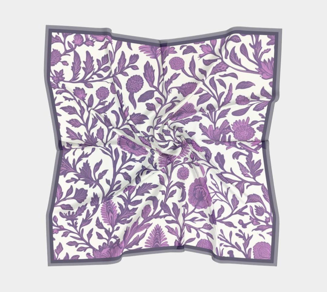 Silk Scarf: Violet Garden Floral Cottagecore Head Scarf - Etsy