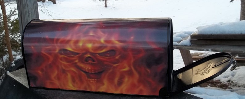 Painted and or Other Mixed Media Mailbox-skull and Flames - Etsy