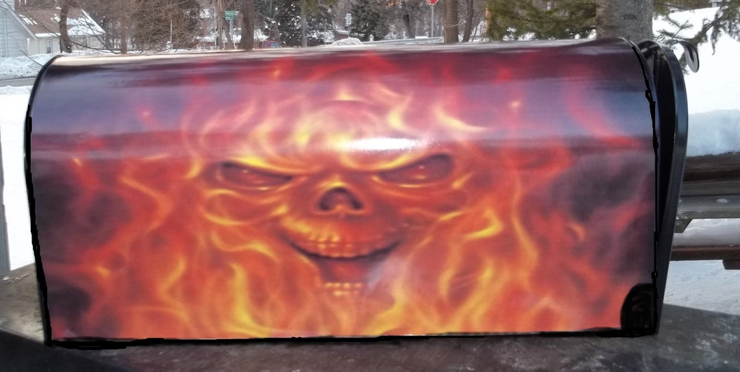 Painted and or Other Mixed Media Mailbox-skull and Flames - Etsy