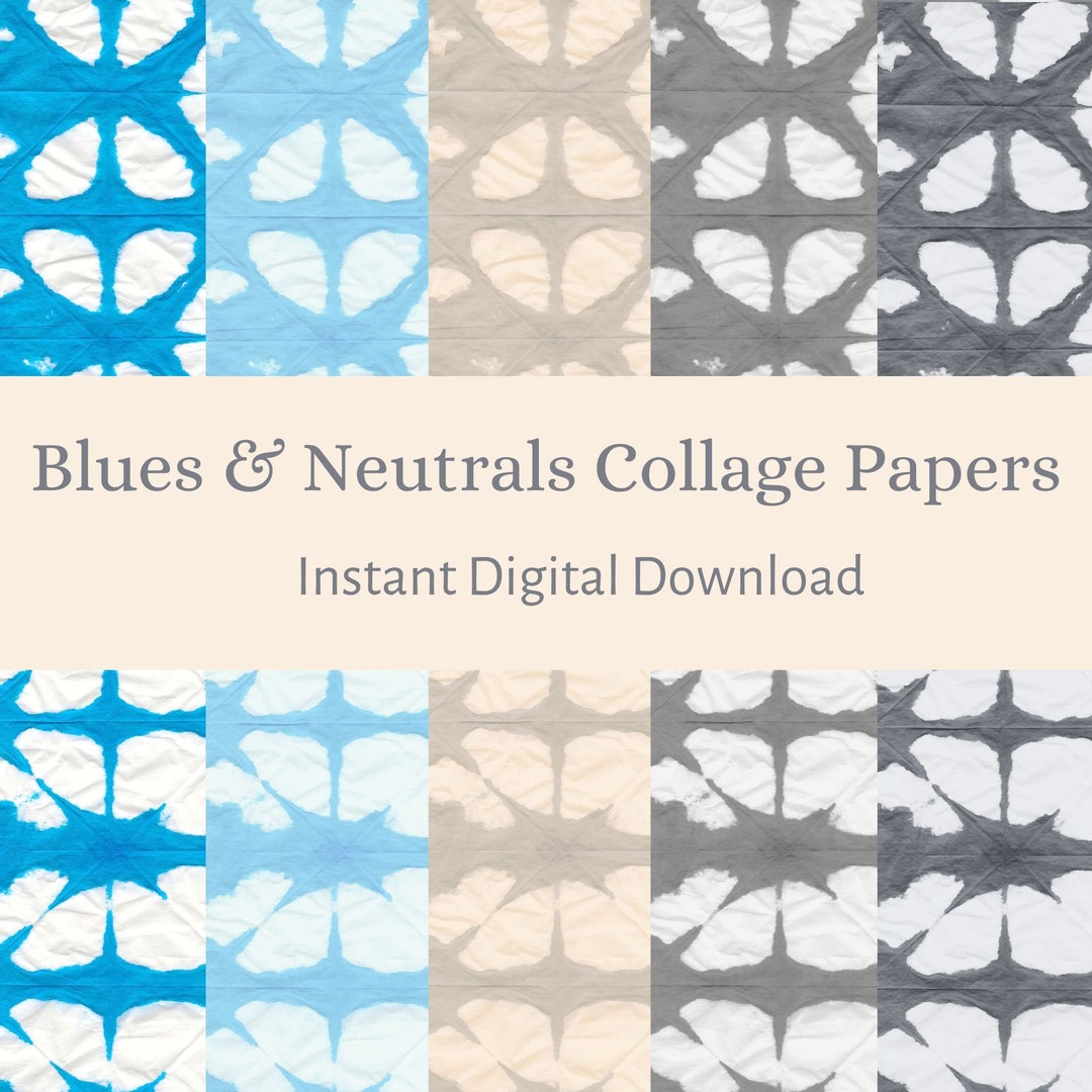 Blues & Neutrals Digital Collage Paper, Digital Background, Art Journal ...