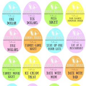 Printable: Bunny Bucks Easter Egg Stuffers Reward Cards - Etsy
