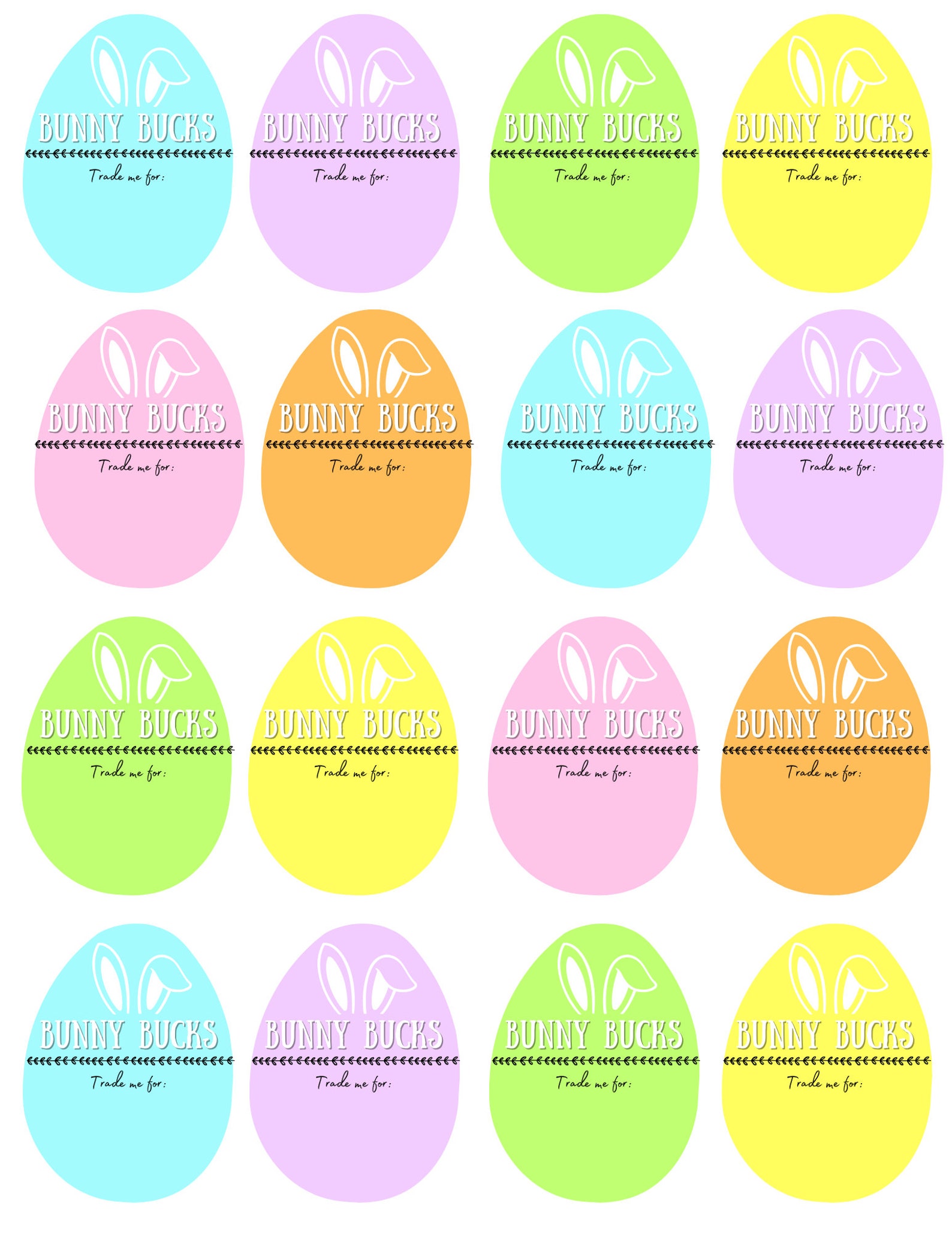 Printable: Bunny Bucks Easter Egg Stuffers Reward Cards - Etsy