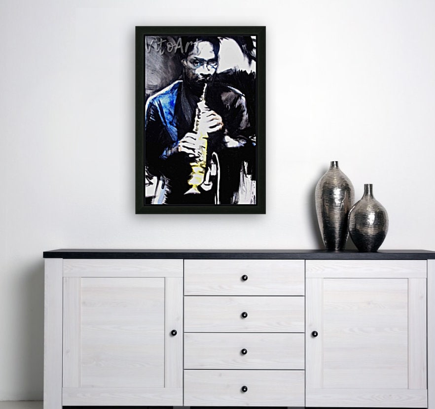 John Coltrane Art Print Jazz Portrait Saxophone Clarinet Blue | Etsy