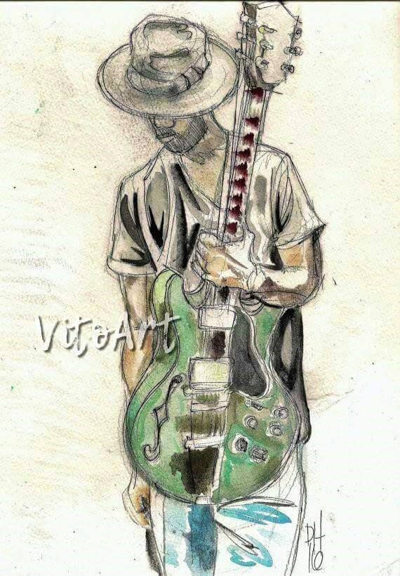 Blues Guitar Player Drawing