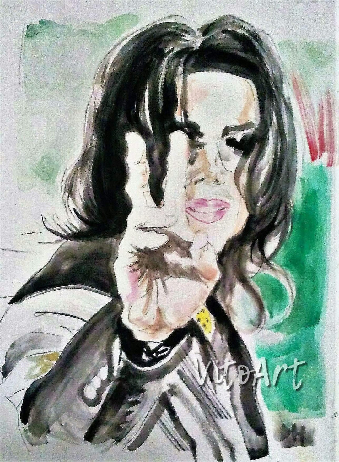 Michael Jackson Peace Sign Portrait Art Print Victory Sign Watercolor ...