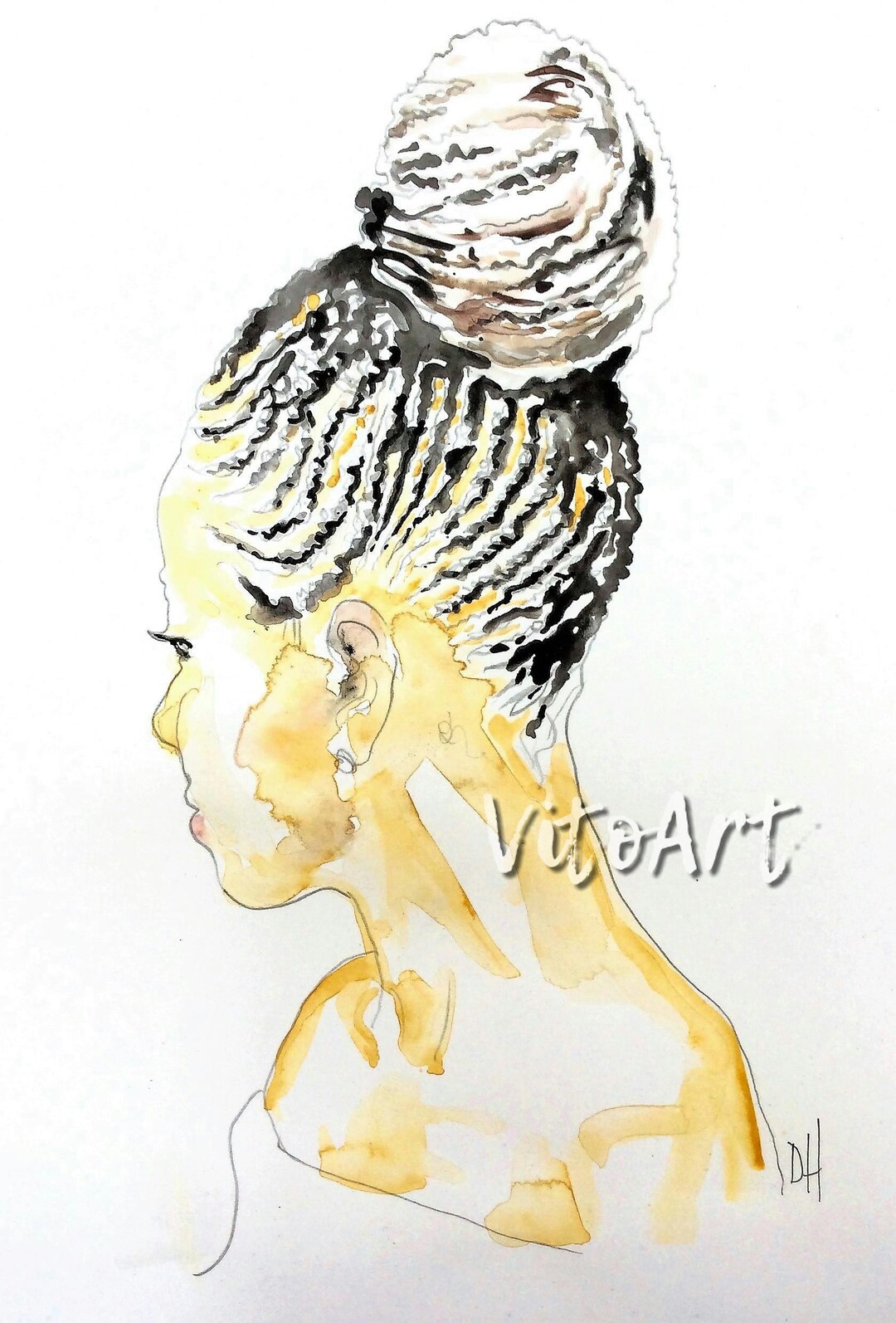 Braided Afrocentric Woman Portrait: Limited Edition Watercolor Art ...