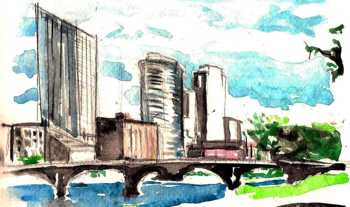 Grand Rapids Skyline Art Print: Michigan Watercolor Illustration ...