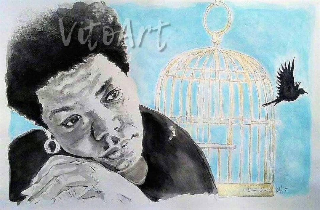 Maya Angelou Portrait Art Print Poet Watercolor Caged Bird Illustration ...