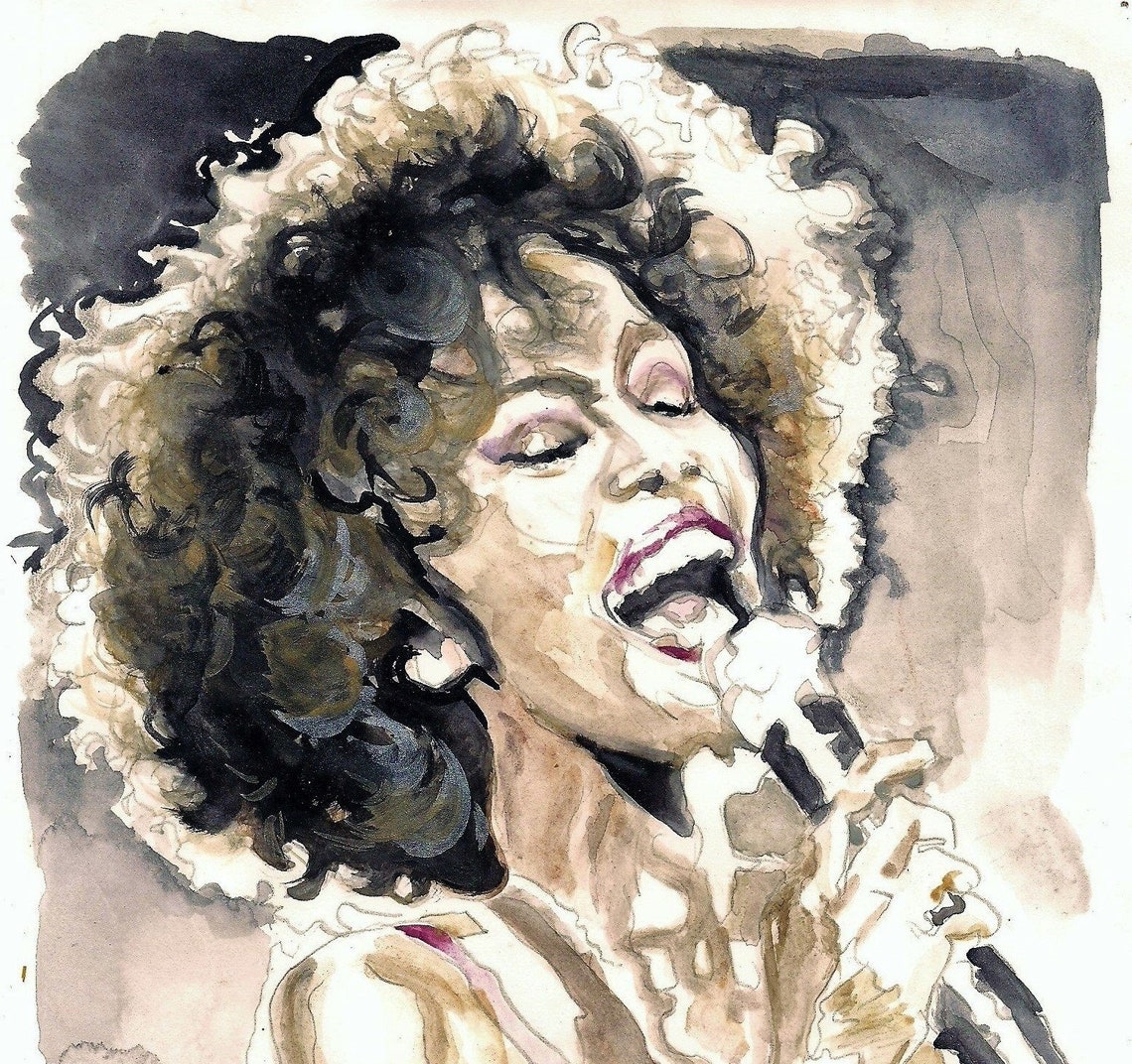 Whitney Houston Singer Celebrity Legend Watercolor Portrait ...
