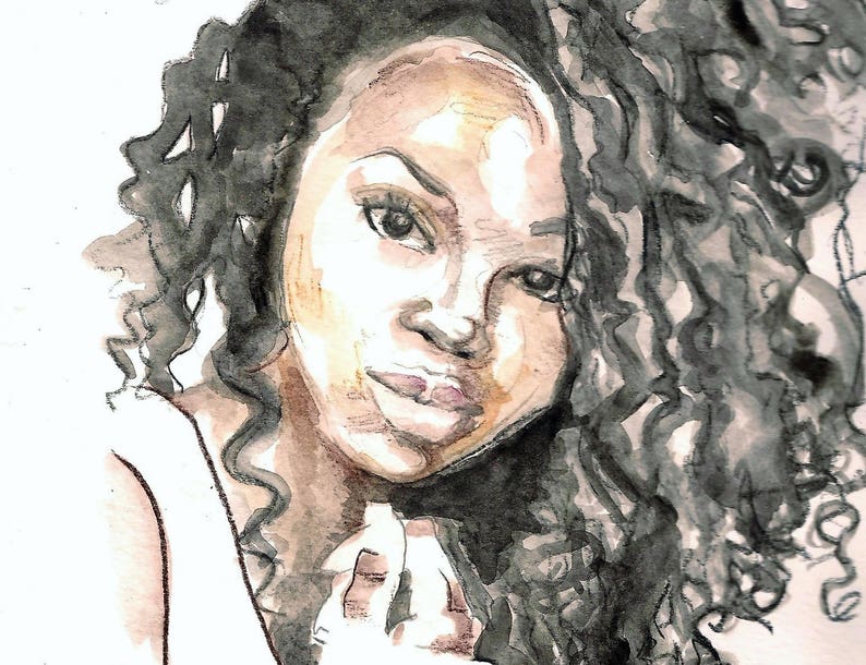 African American Woman Beauty Natural Squiggly Curly Hair Art - Etsy