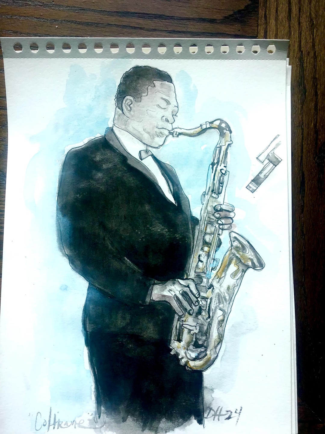 John Coltrane ORIGINAL Watercolor Portrait Painting 9x12 One of A Kind ...