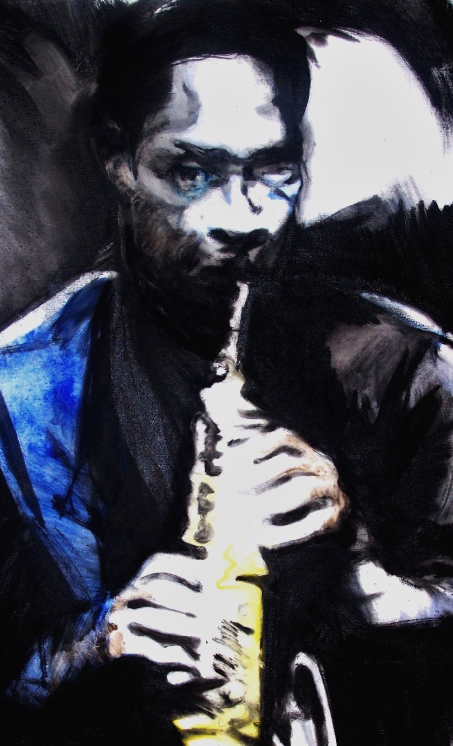 John Coltrane Art Print Jazz Portrait Saxophone Clarinet Blue | Etsy