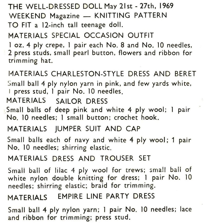 Vintage 12 Inch Doll Clothes Knitting Patterns PDF 736 From - Etsy