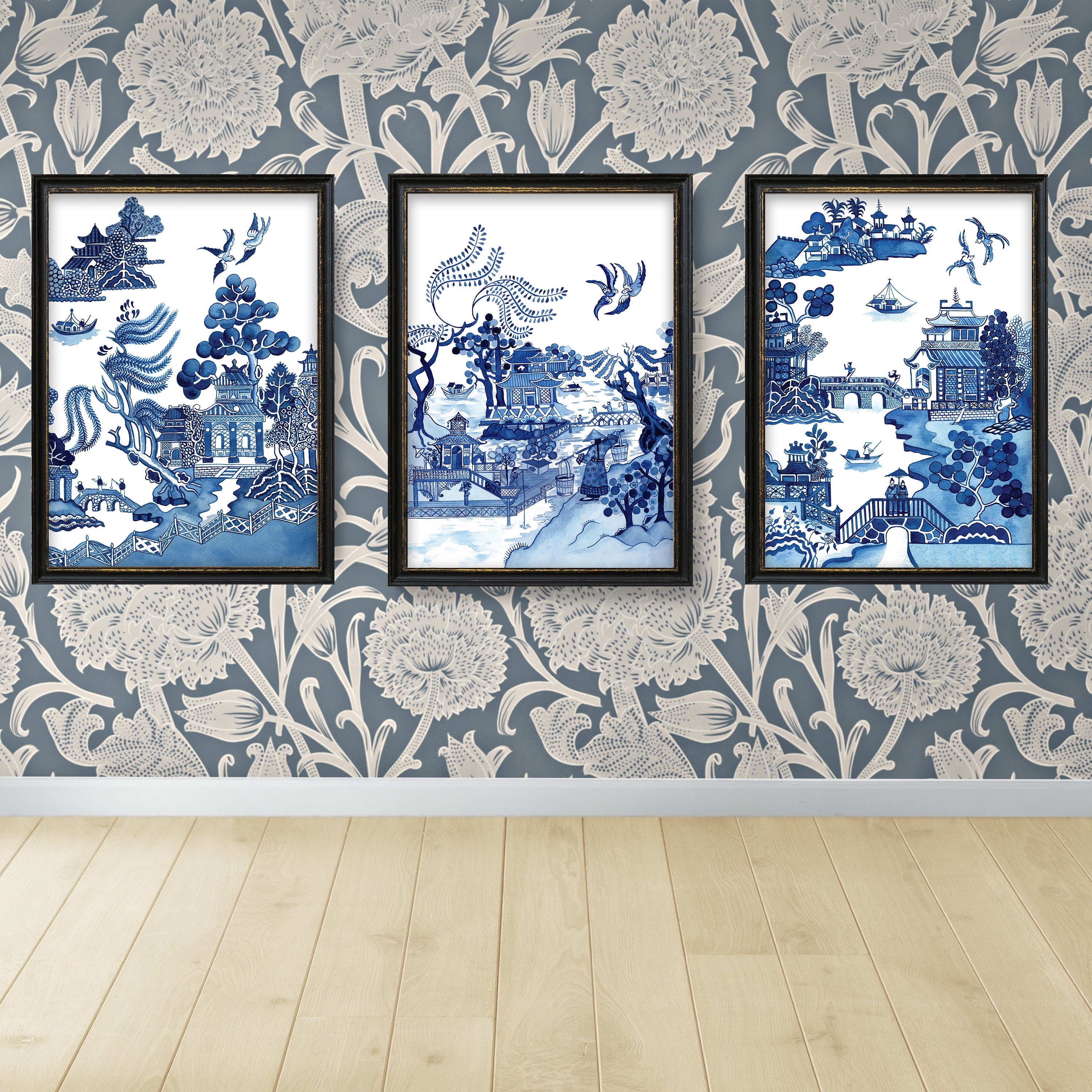 Chinoiserie Blue and White Willow Design by Michelle Grayson - Etsy