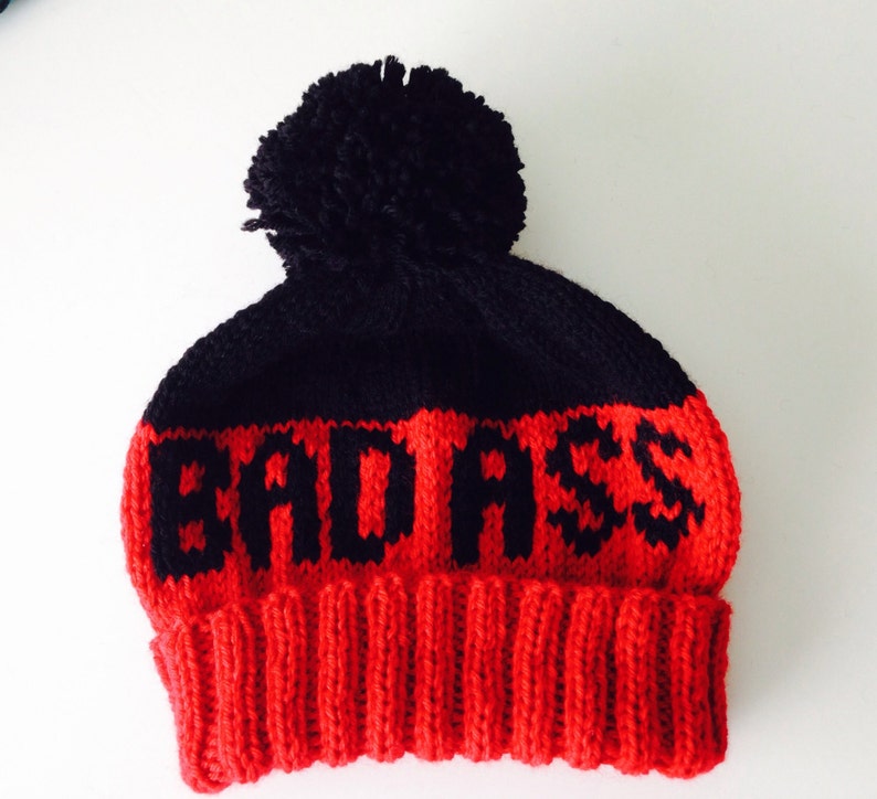 MATURE Red and Black Pom Pom Beanie Bad Ass Beanie Ski Hat | Etsy