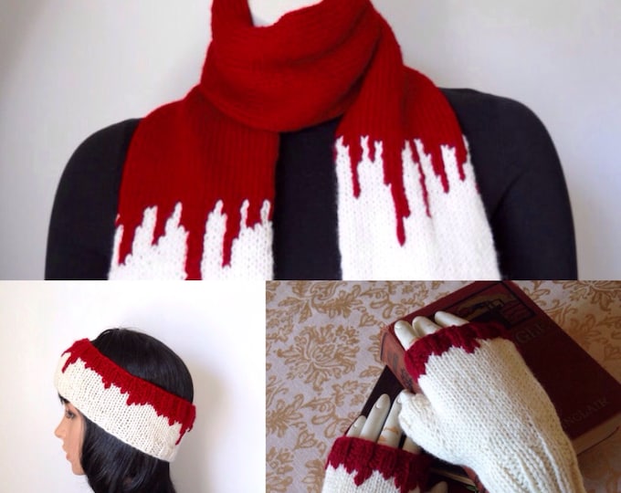 Zombie Apocalypse Set Blood Red and Ivory Scarf Headband and - Etsy