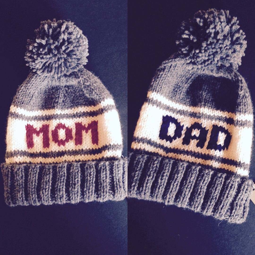 Mom and Dad Beanie Set: Hand Knit Pom Pom Hats, Pregnancy Reveal - Etsy
